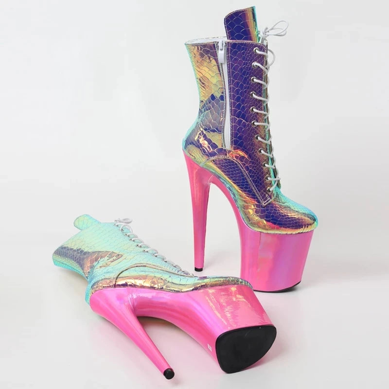 20CM High Heels Platform Snake Pattern Women Stipper Pole Dance Boots ...