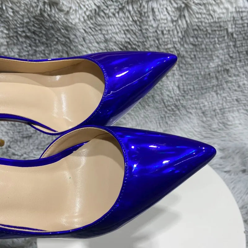 Laser blue paint Sexy Patent Leather Pointed Toe Shallow Stiletto Pump ...