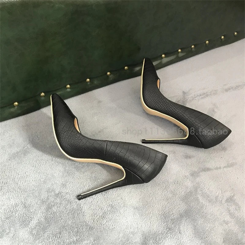 12cm Genuine Alligator pattern black crocodile pattern shoes – PDPDZ ...